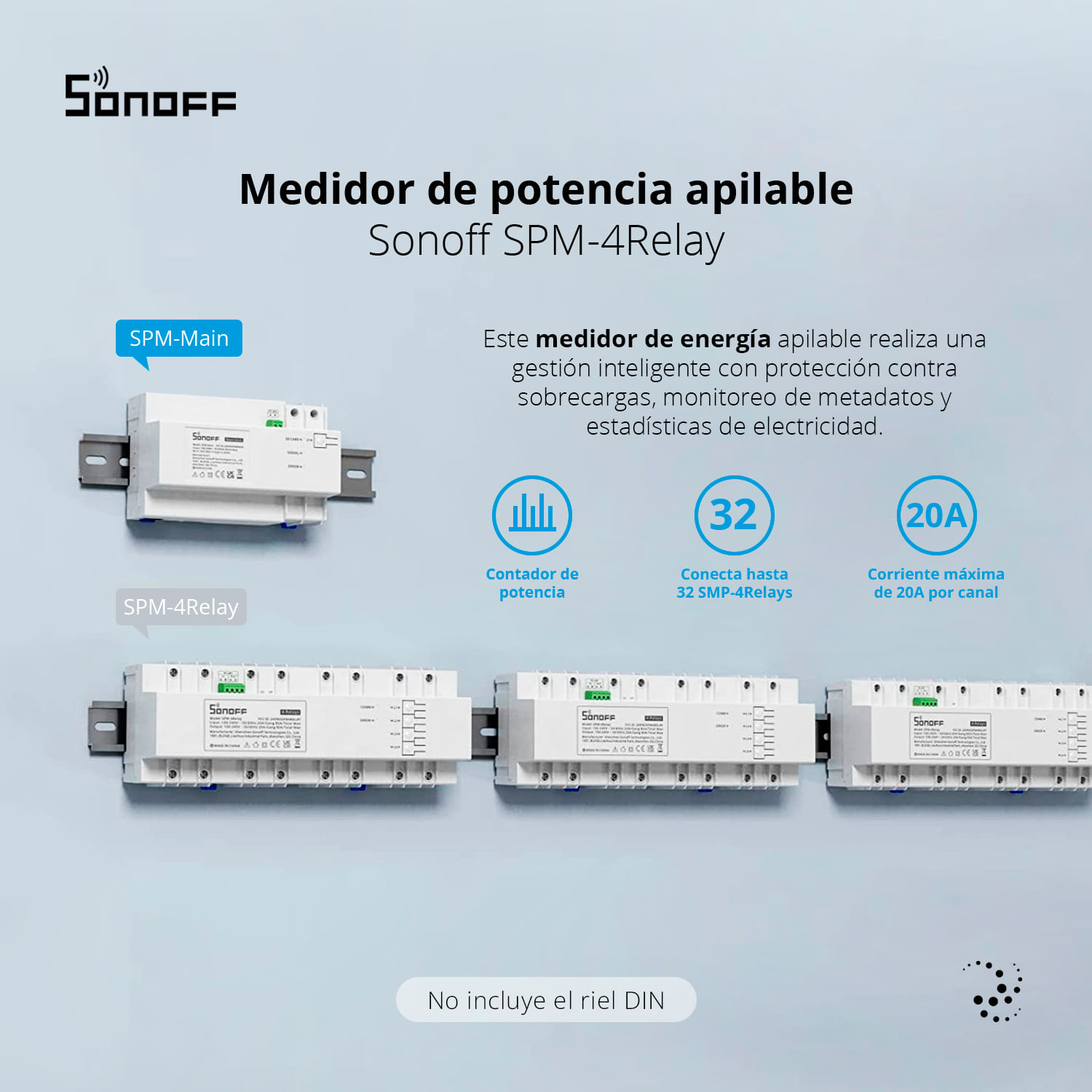 MEDIDOR ENERGÍA APILABLE SONOFF PROTECCIÓN SOBREVOLTAJE 20A SPM-MAIN ...